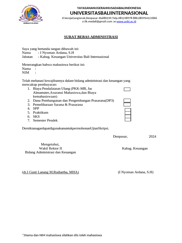 Surat Bebas Administrasi | PDF