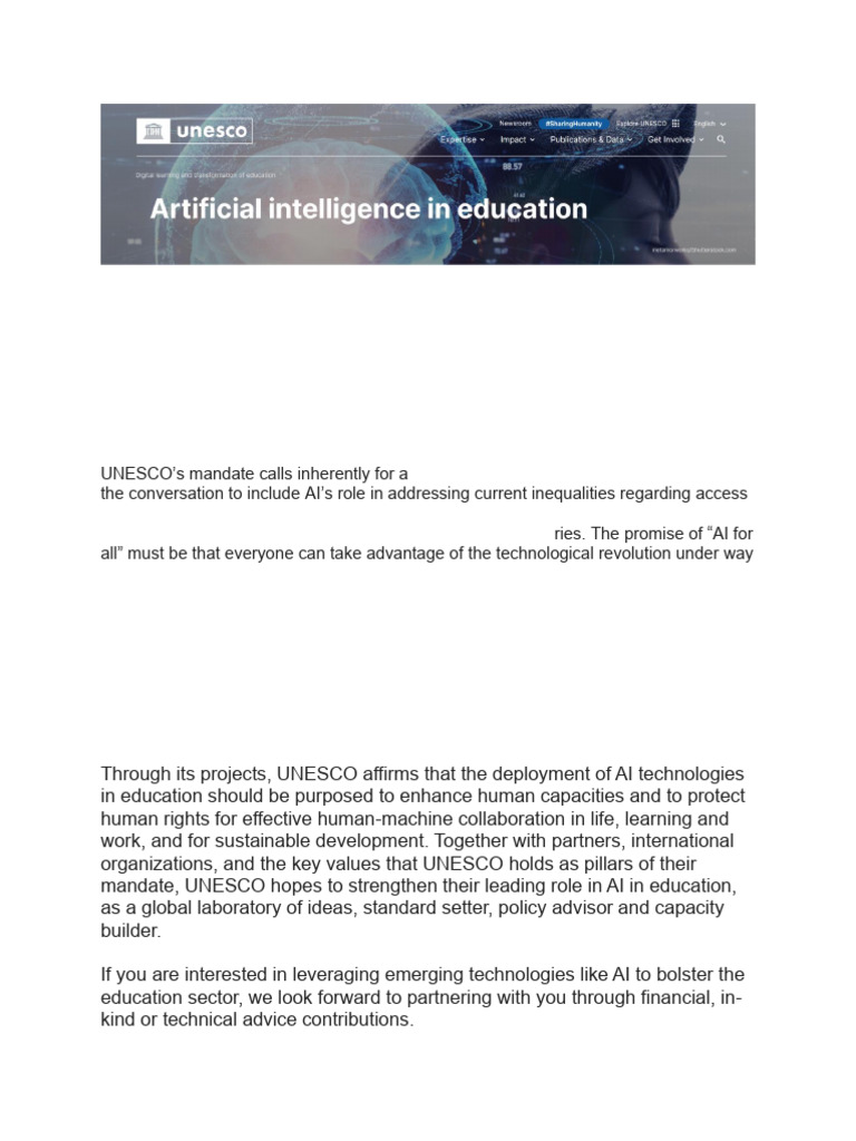 UNESCO Artificial Intelligence in Education | PDF | Artificial ...