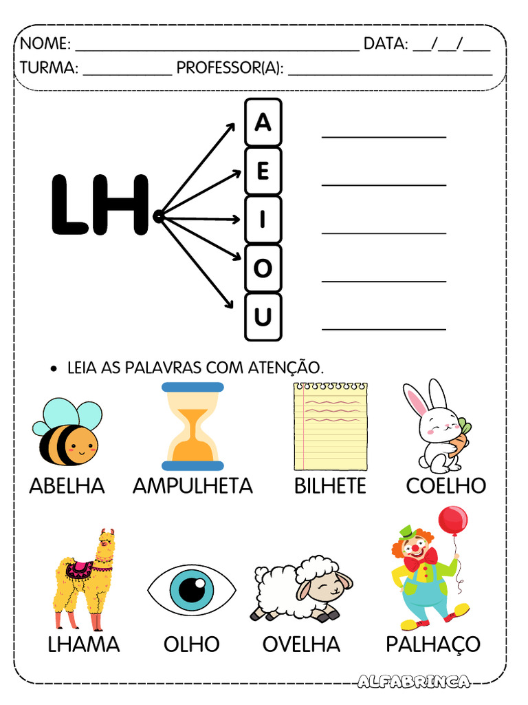 Atividades - Lha Lhe Lhi Lho Lhu - Alfabrinca | PDF