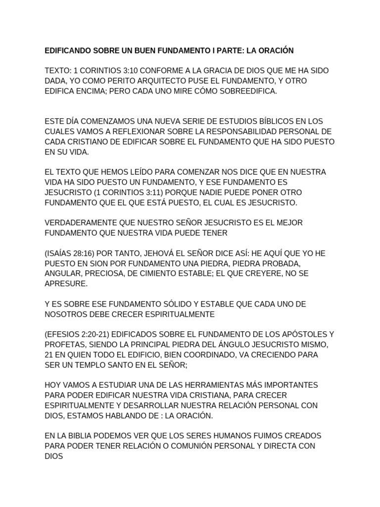 Edificando Sobre Un Buen Fundamento I Parte - La Oración | PDF | Oración | Verdad