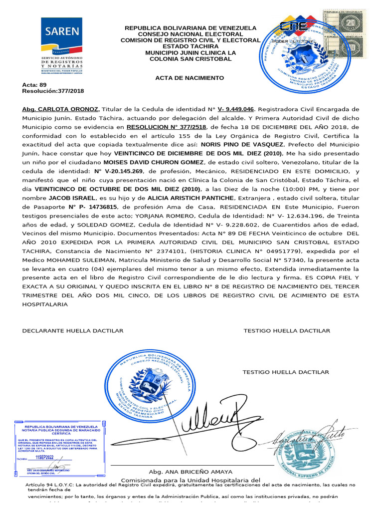 598241142-ACTA-DE-NACIMIENTO-KAROL | PDF | Venezuela | Certificado de ...