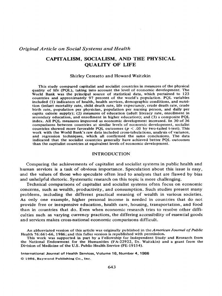 Capitalism vs. Socialism: Health Outcomes | PDF | Mortality Rate ...