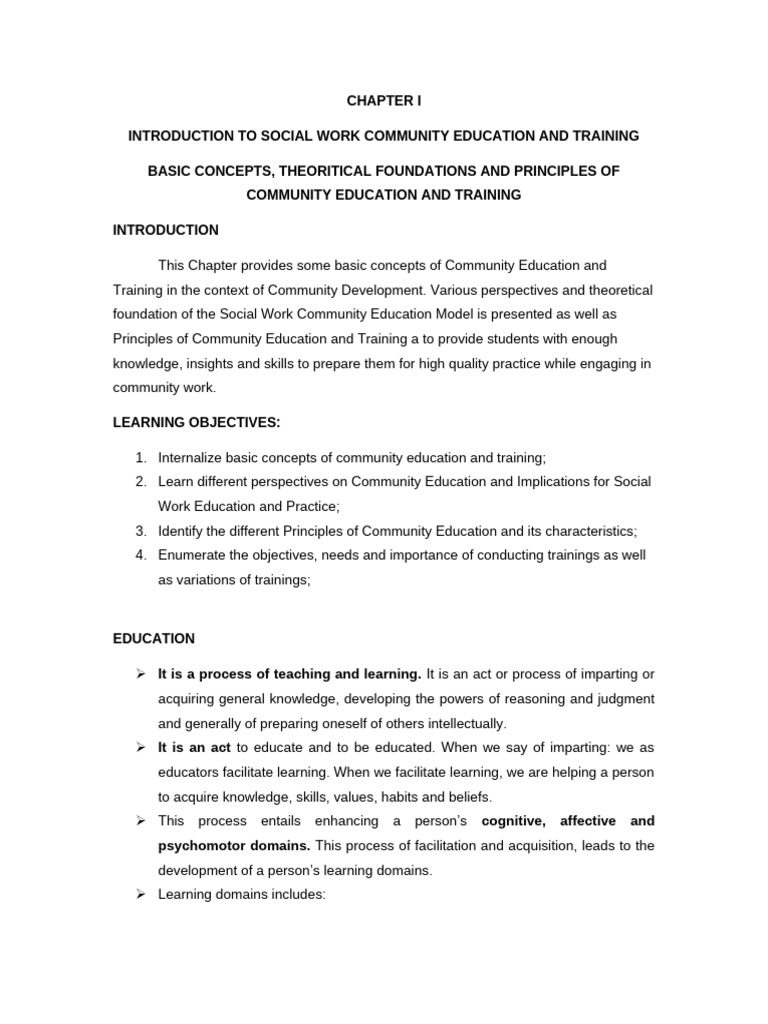 Community Education Chapter 1 3 | PDF | Learning | Knowledge