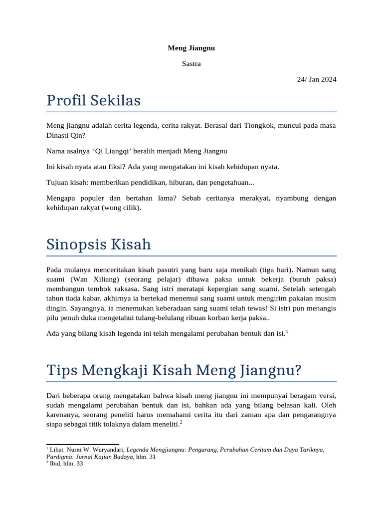 Kisah Meng Jiangnu | PDF