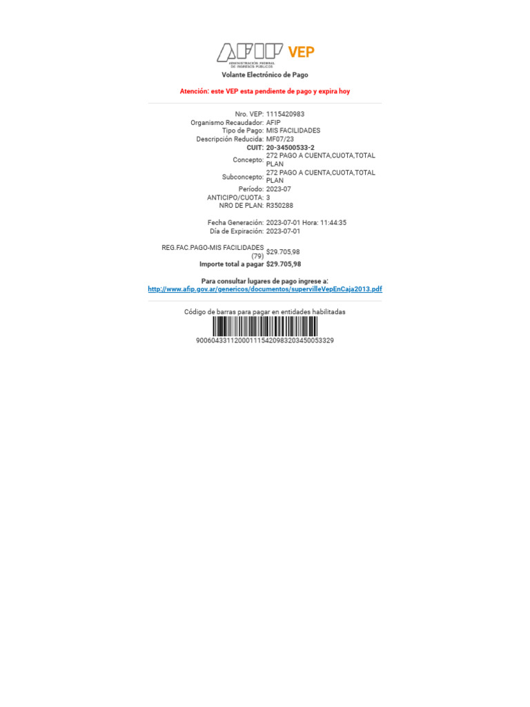 afip_vep_cuit_20345005332_nrovep_1115420983 | PDF