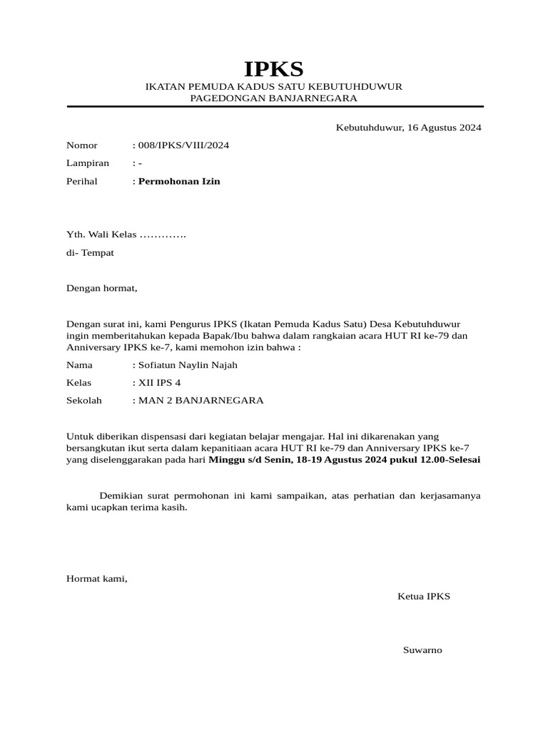 IPKS Dispensasi | PDF