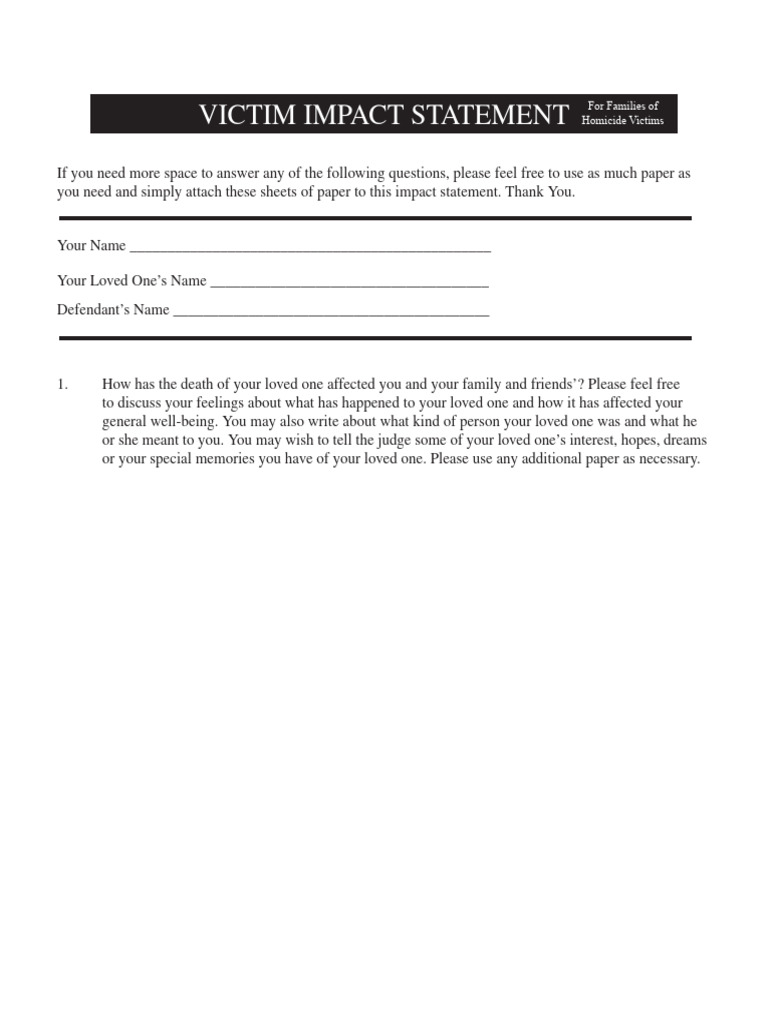 Victim Impact Statement for Families of Homicide Victims | PDF