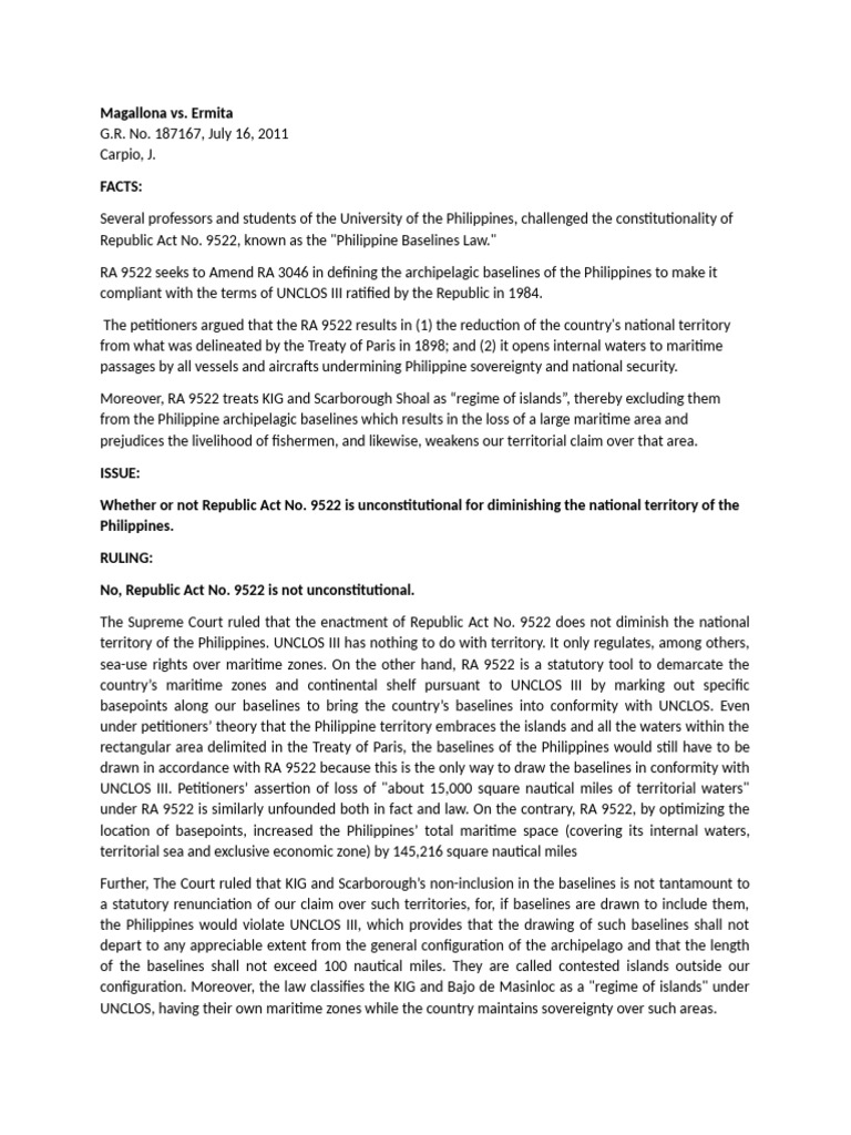 Magallona vs. Ermita Case Digest | PDF | Territorial Waters | Justice