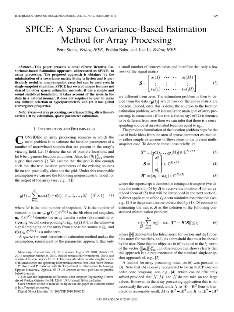 SPICE a Sparse Covariance-Based Estimation Method for Array Processing | PDF | Matrix ...