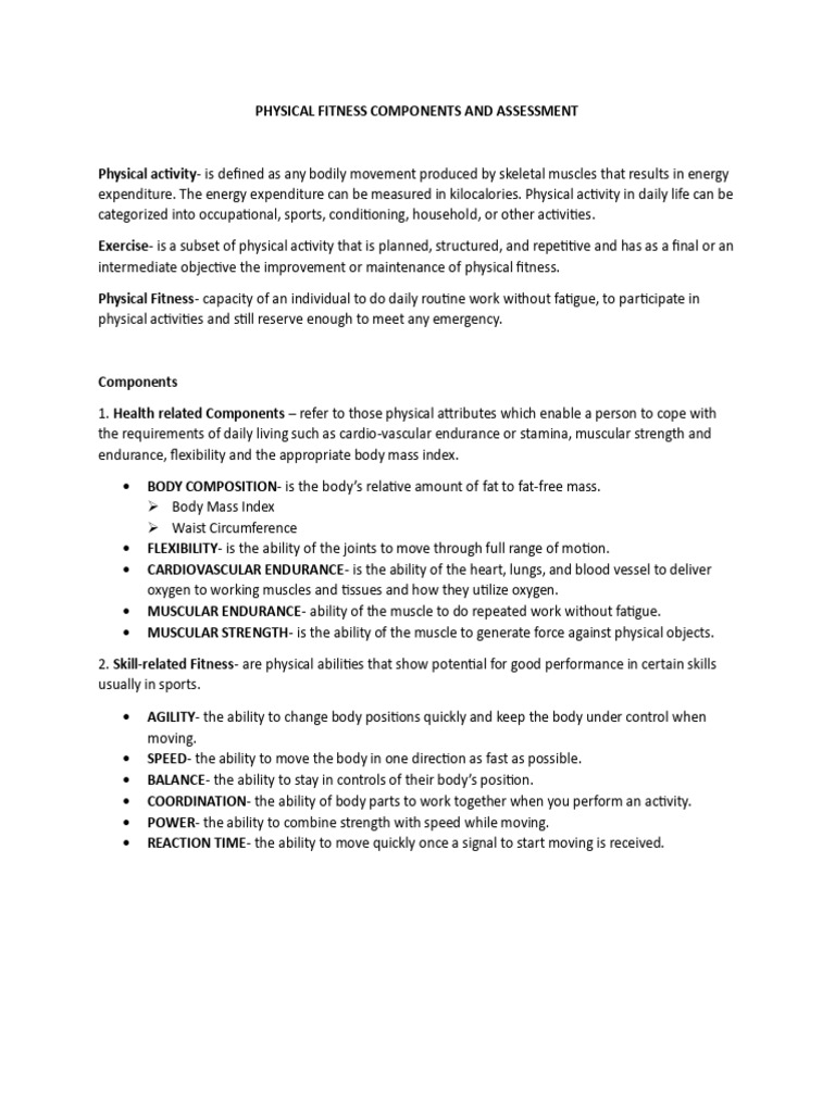 PHYSICAL-FITNESS-COMPONENTS-AND-ASSESSMENT | PDF | Physical Fitness ...