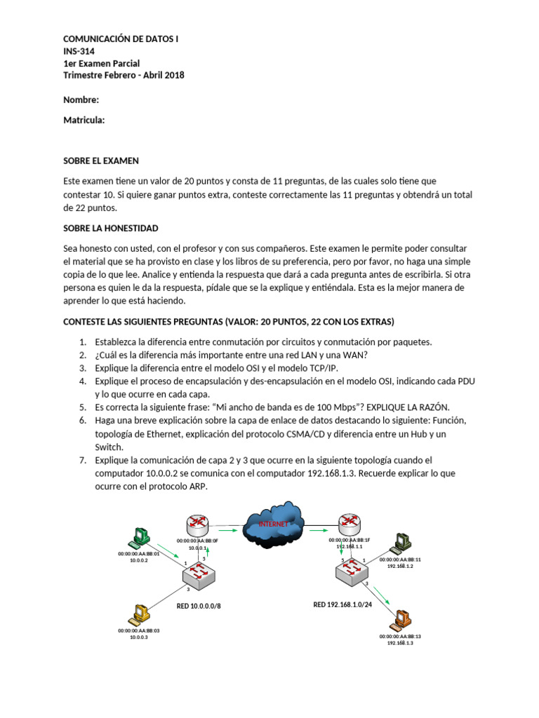 1er Parcial-Com - Datos | PDF | Modelo osi | Red de computadoras
