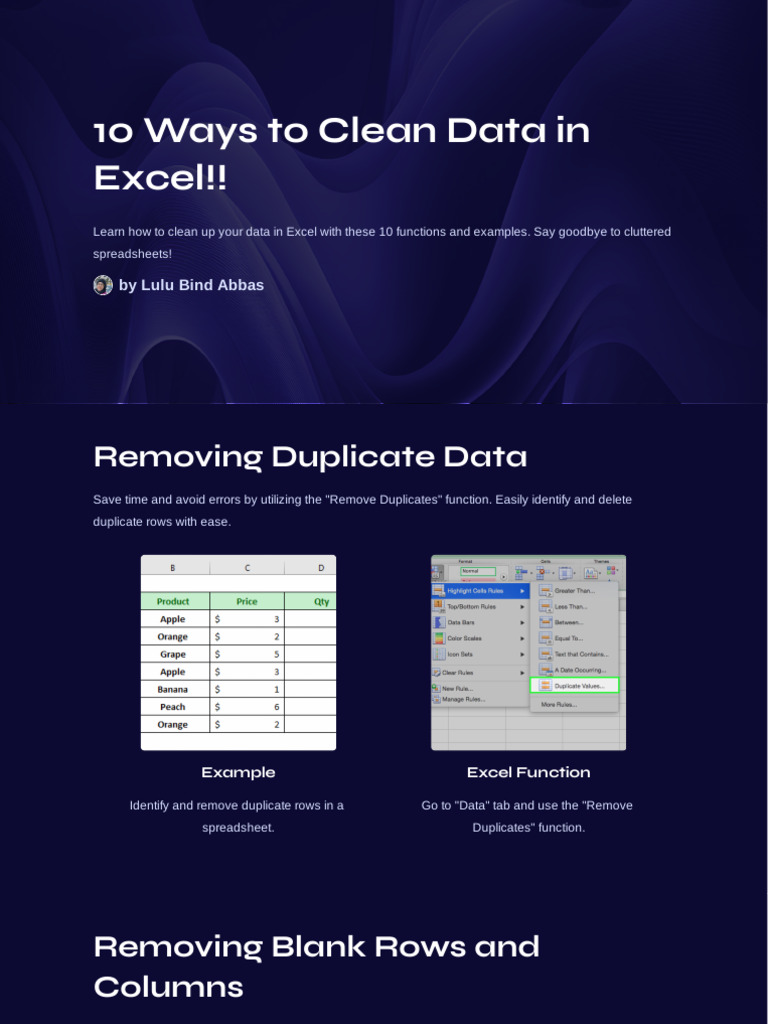 10 Ways To Clean Data in Excel | PDF | Microsoft Excel | Spreadsheet