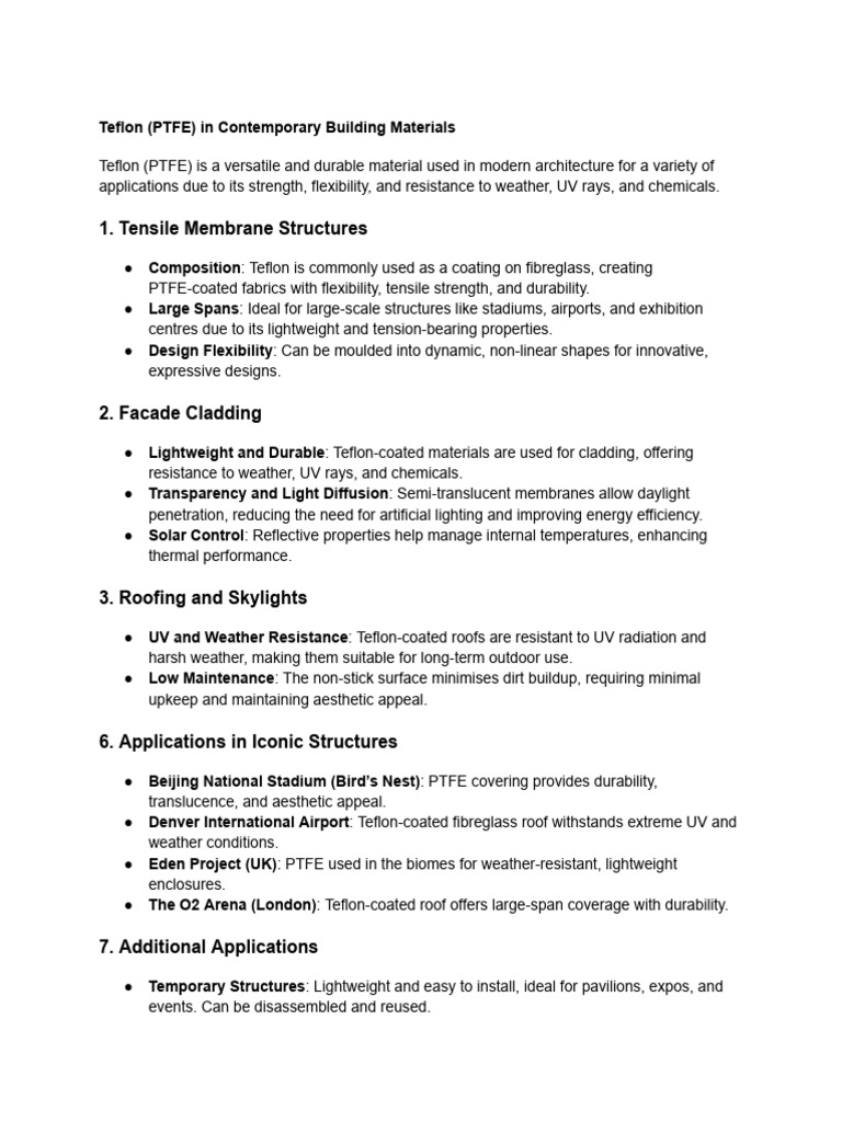 Teflon (PTFE) in Contemporary Building Materials | PDF | Physical ...