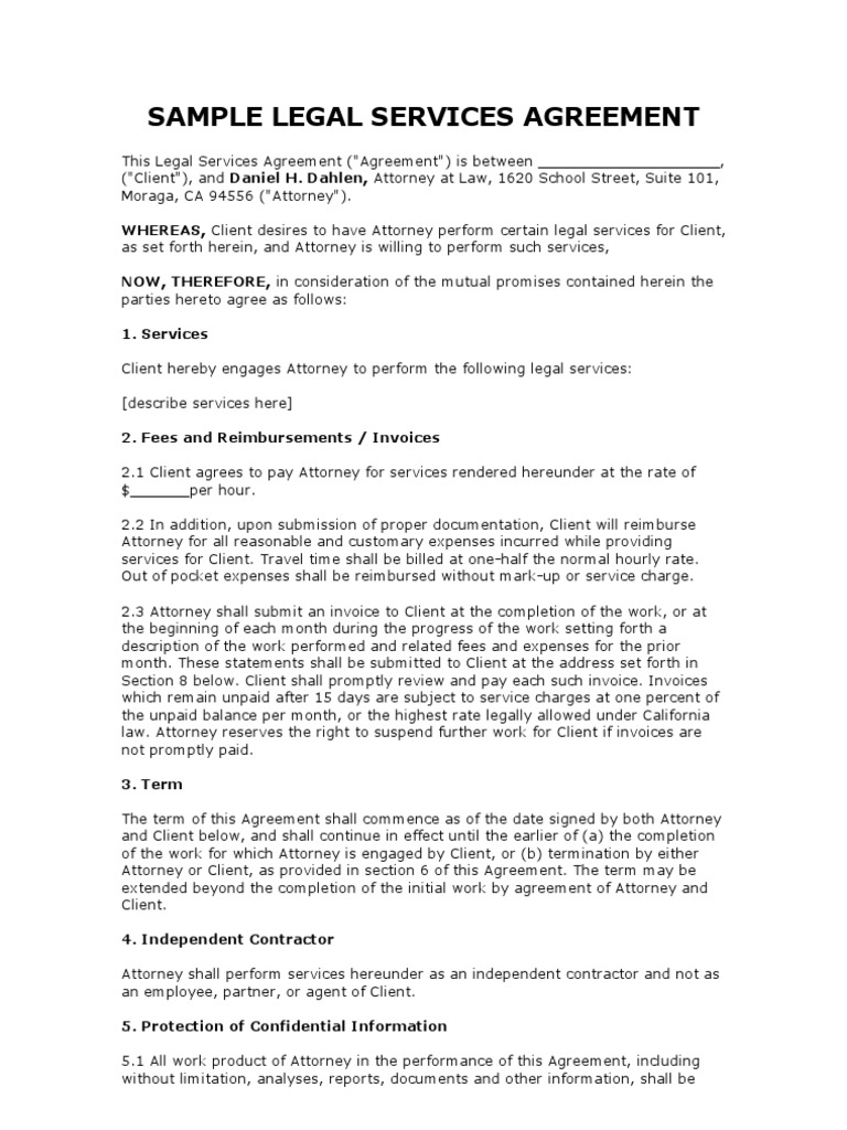 Sample Legal Services Agreement | PDF | Lawyer | Confidentiality
