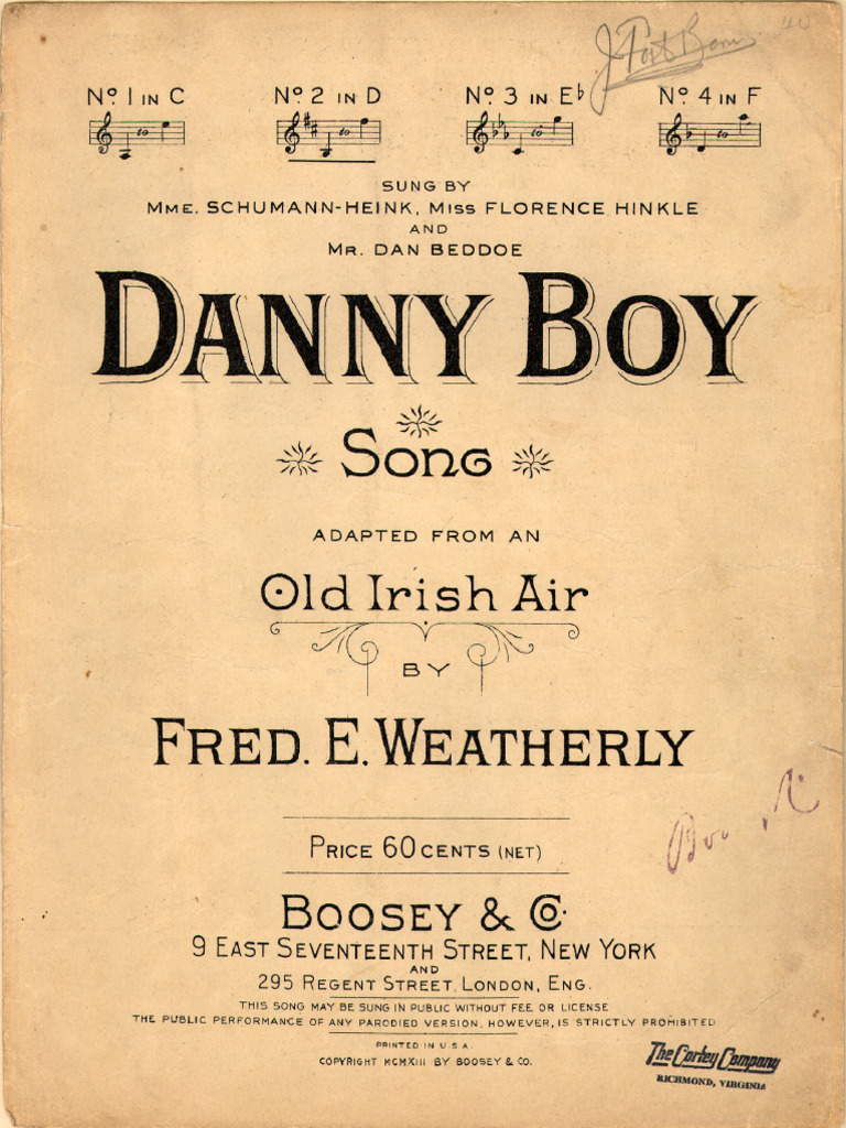 Danny Boy (Original Sheet Music in Key of D Maj) | PDF