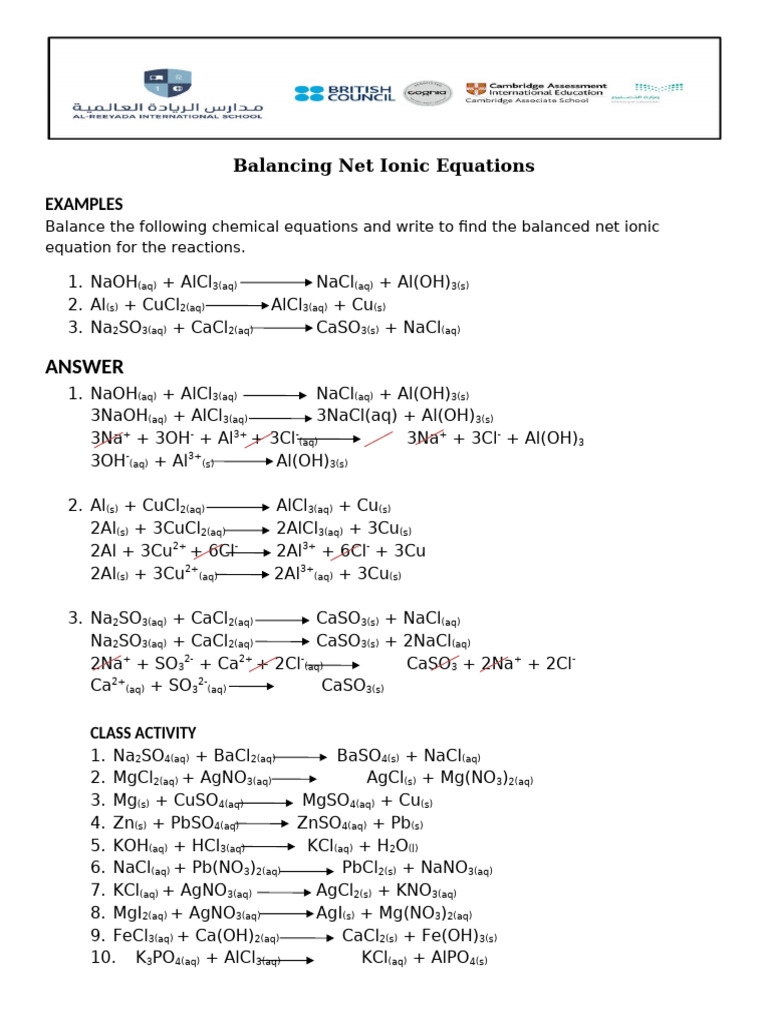 Balancing Net Ionic Equations Guide | PDF