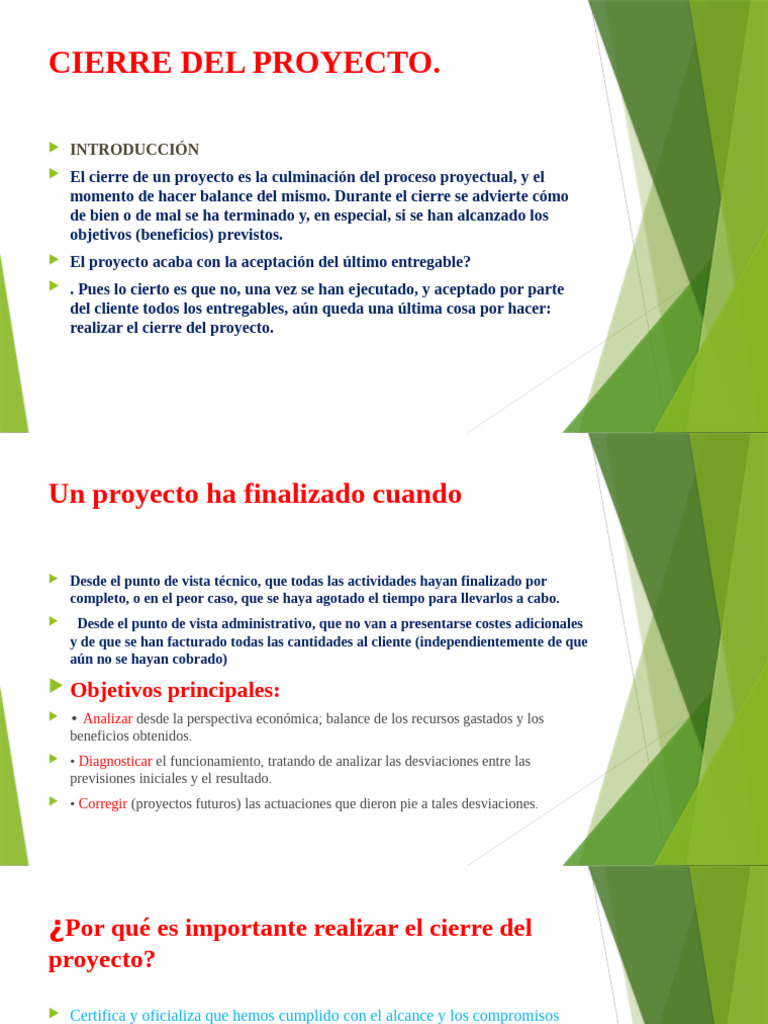 Cierre de Proyecto: Guía y Recomendaciones | PDF | Planificación ...