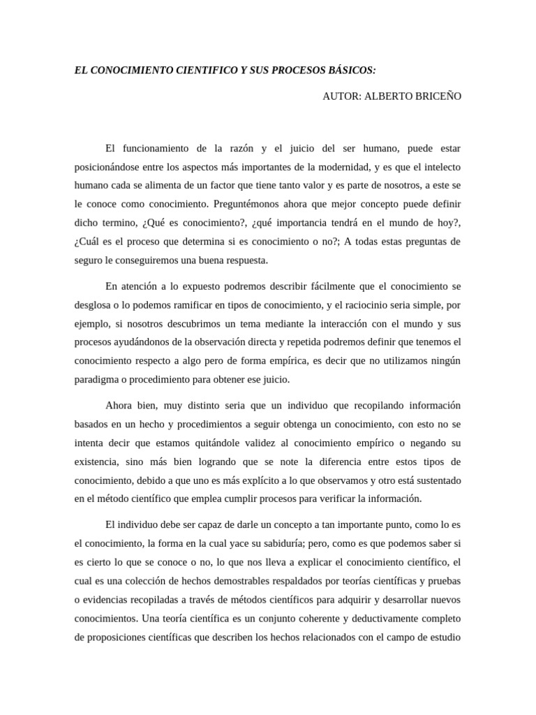 EL CONOCIMIENTO CIENTIFICO Y SUS PROCESOS BÁSICOS | PDF | Conocimiento | Teoría