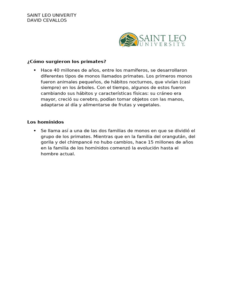 Origen y evolución de los primates | PDF