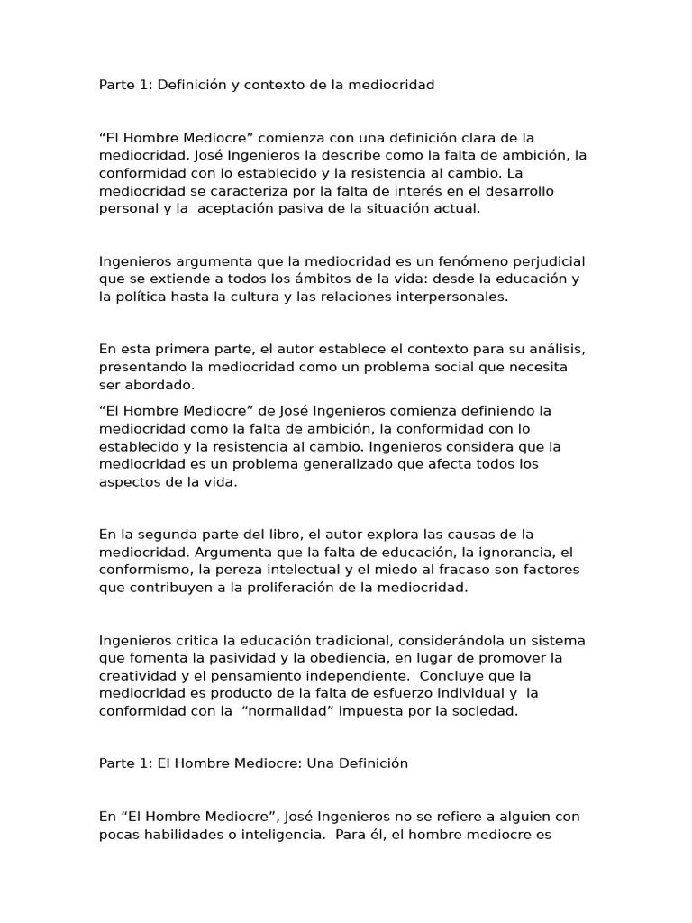 Resumen El Hombre Mediocre Por MC Jobs Line | PDF | Pensamiento crítico ...