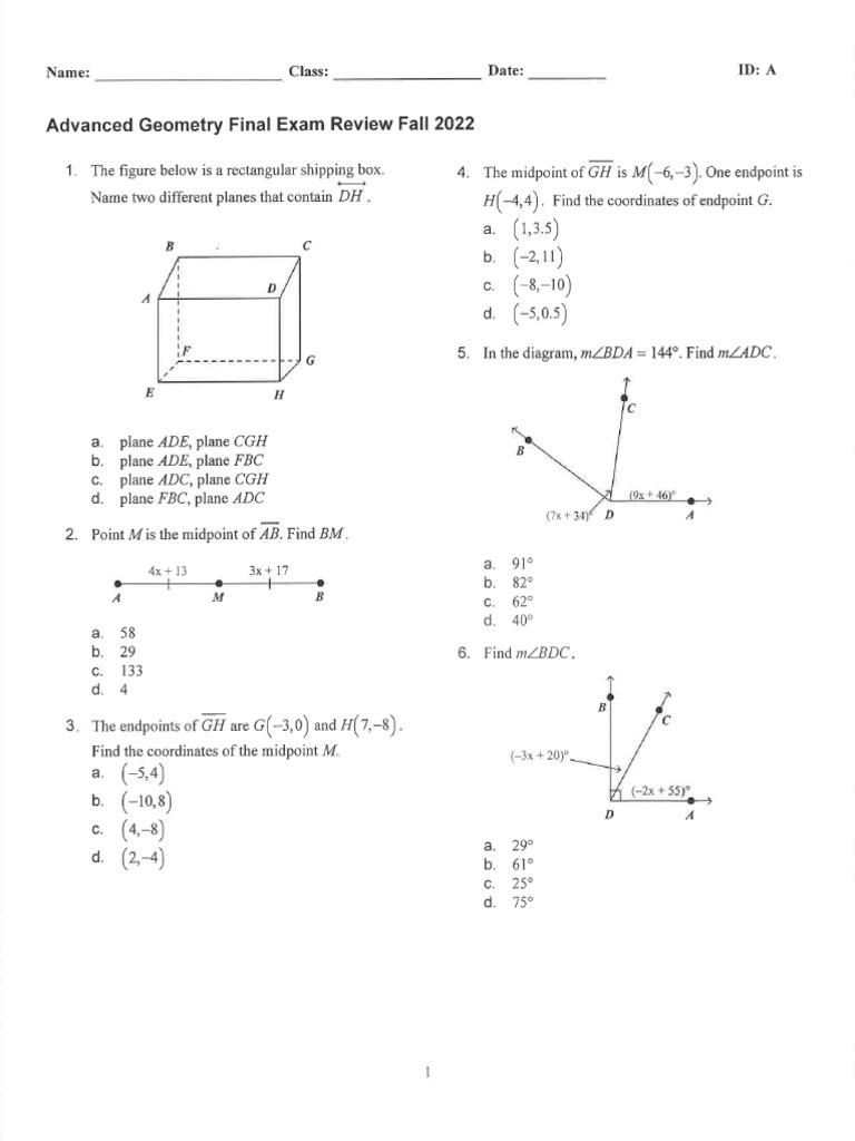 Geometry Fall Final Review (90 problems, 2022) | PDF
