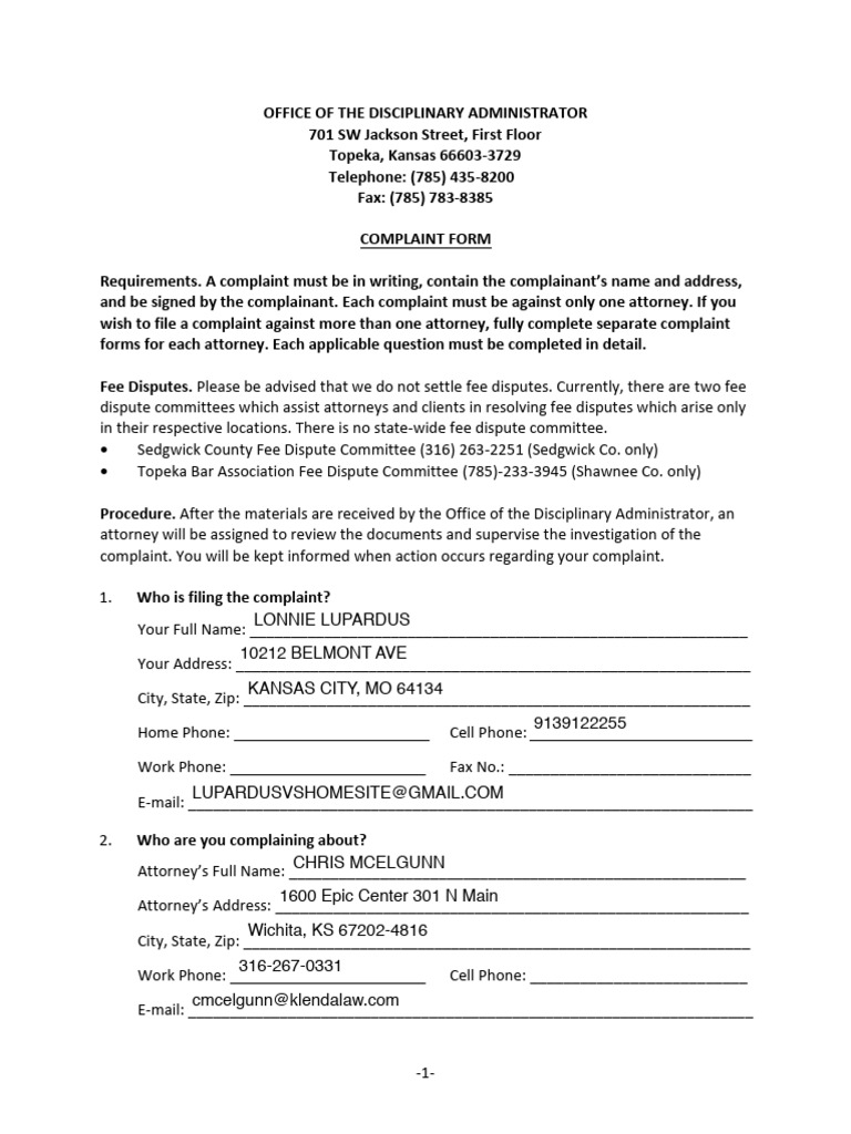 Bar Complaint Against Chris McElgunn of The Klenda Austerman Law Firm ...