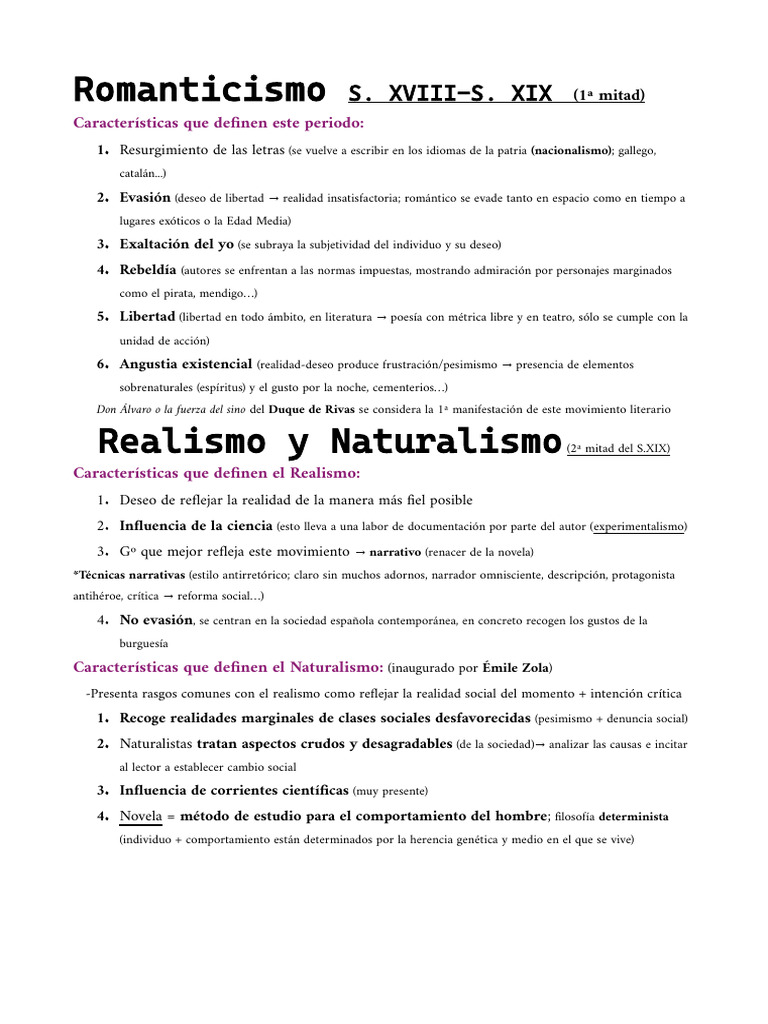 Características del Romanticismo y Realismo | PDF | Romanticismo ...