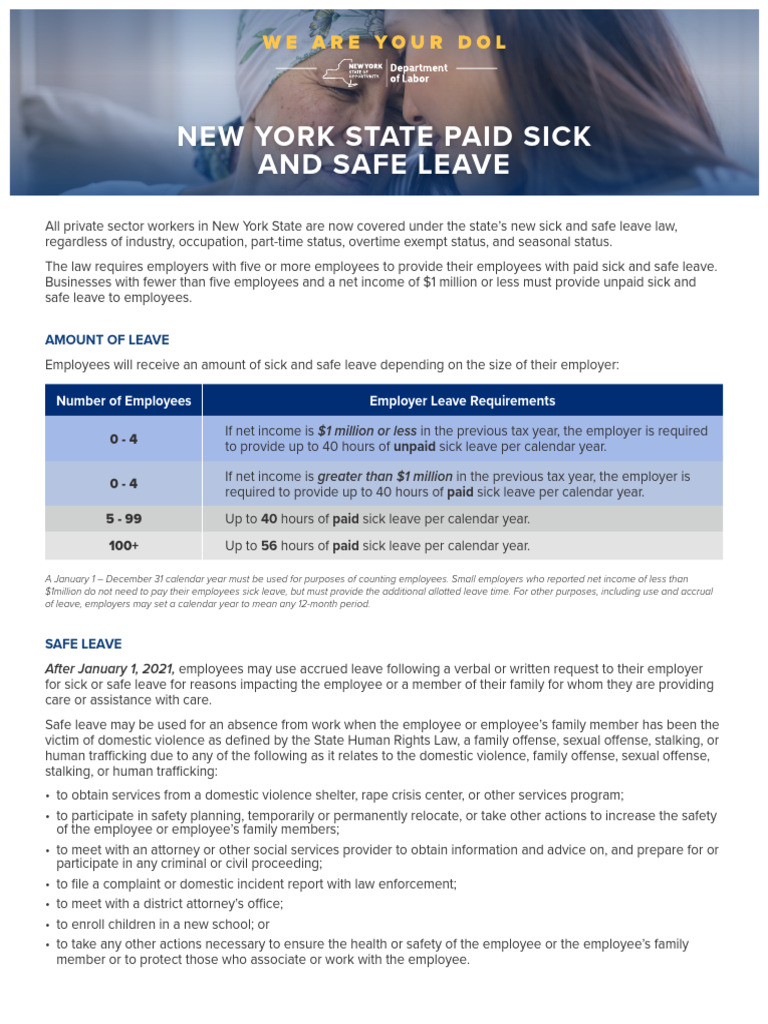 New York State Paid Sick and Safe Leave | PDF | Employment | Sick Leave