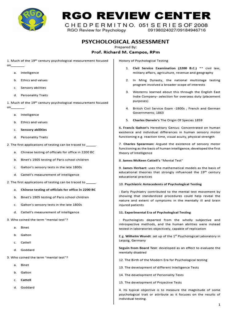 History of Psychological Testing Overview | PDF | Validity (Statistics ...