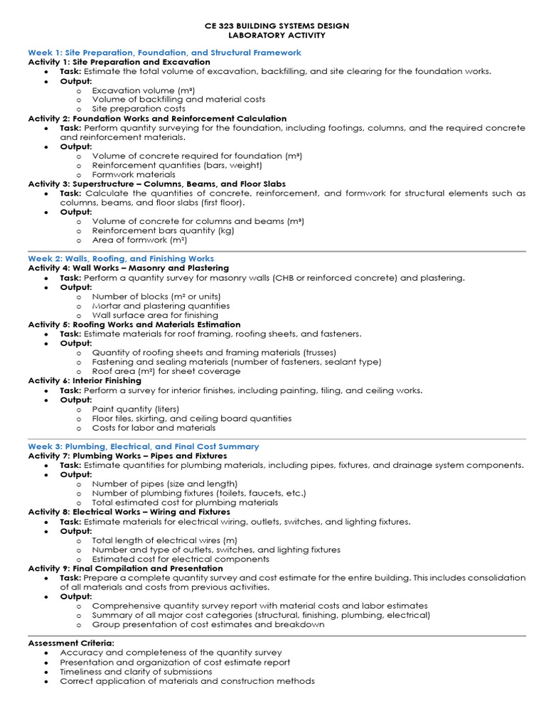 Building Systems Design Laboratory Guide | PDF | Concrete | Foundation ...