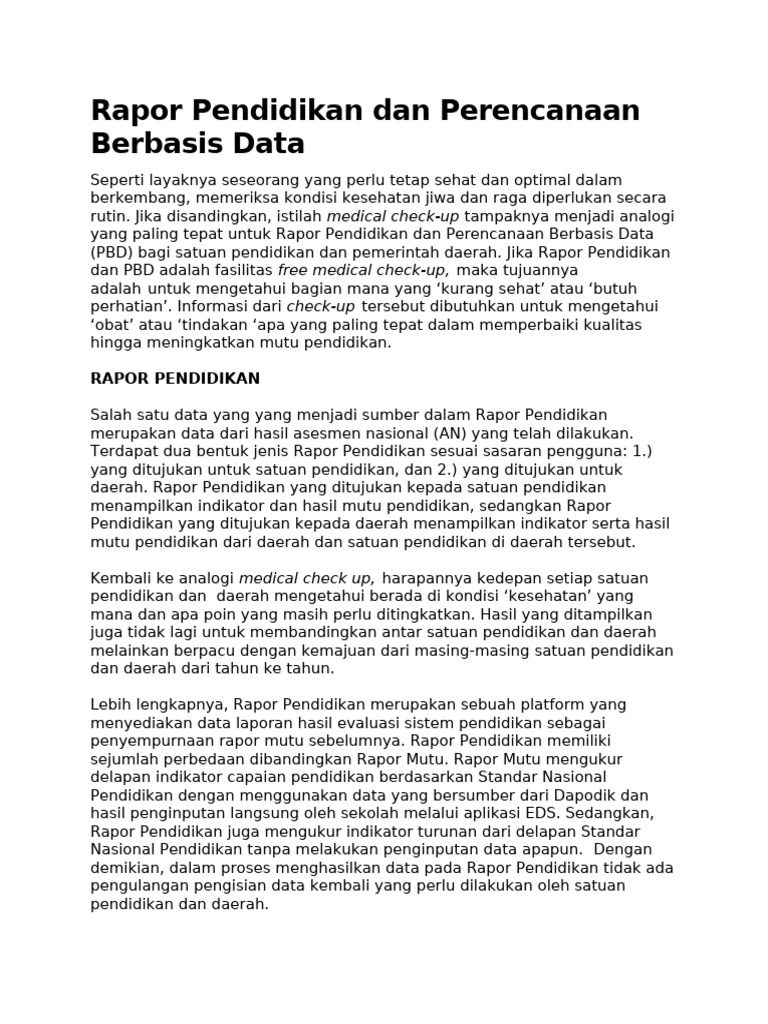 Rapor Pendidikan dan Perencanaan Berbasis Data | PDF