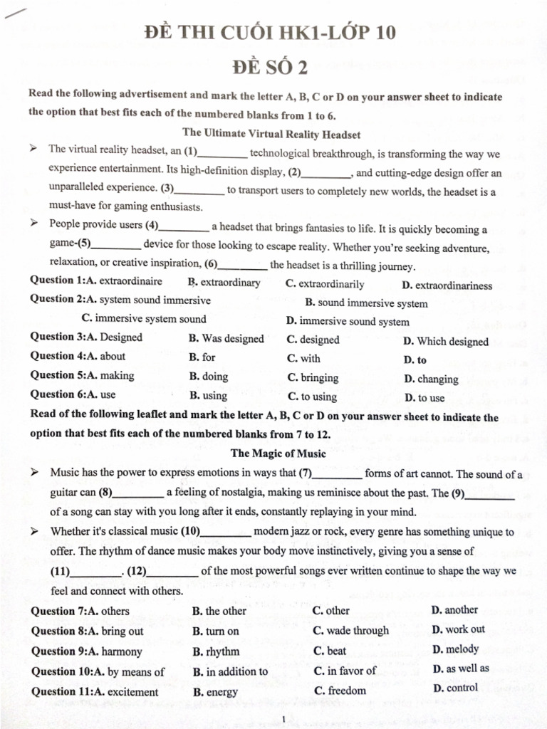 Đề ôn tập cuối kì anh 10 | PDF