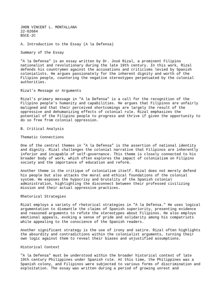 Jhon Vincent Montallana (RIZAL) | PDF | Nationalism | Philippines