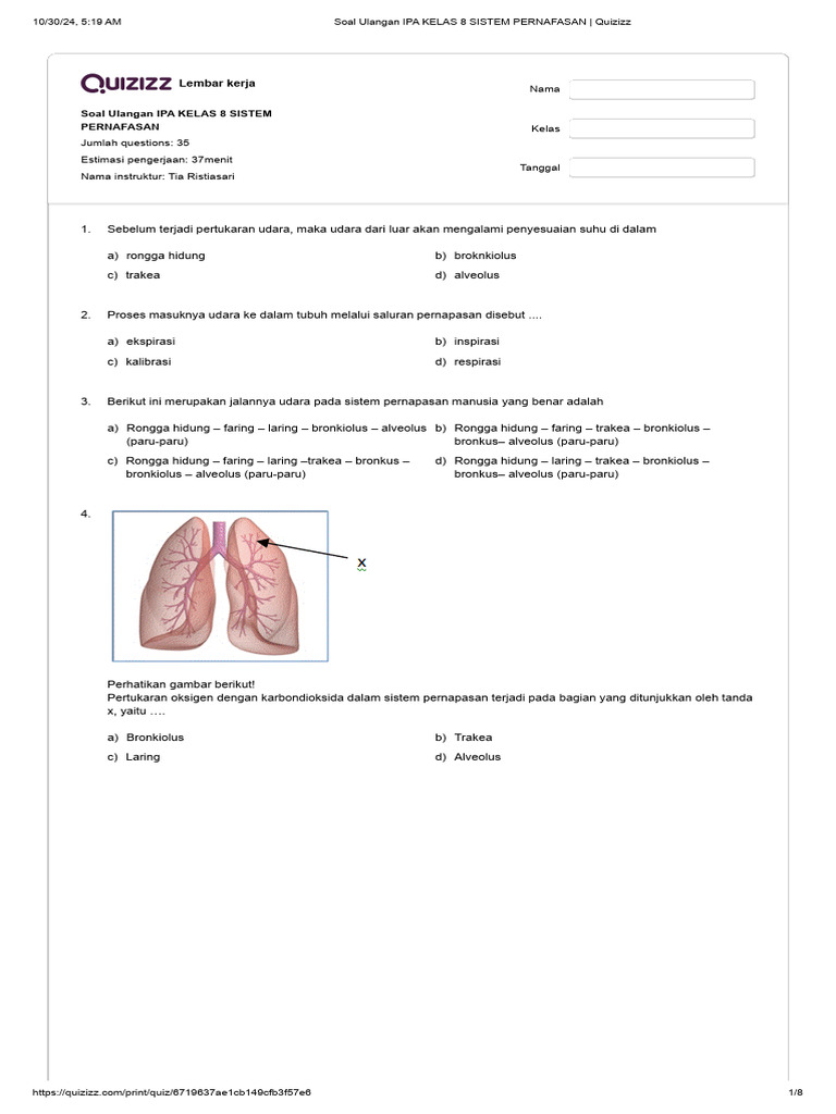 Soal Ulangan IPA KELAS 8 SISTEM PERNAFASAN | PDF