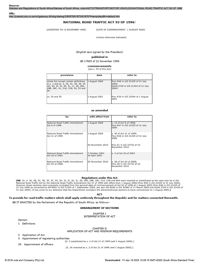 NATIONAL_ROAD_TRAFFIC_ACT 93_OF_1996 | PDF | Driver's License | Speed Limit