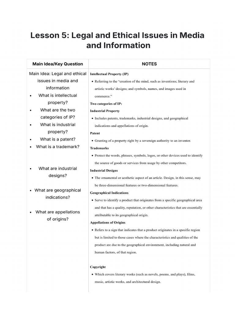 Lesson 5_ Legal and Ethical Issues in Media and Information | PDF