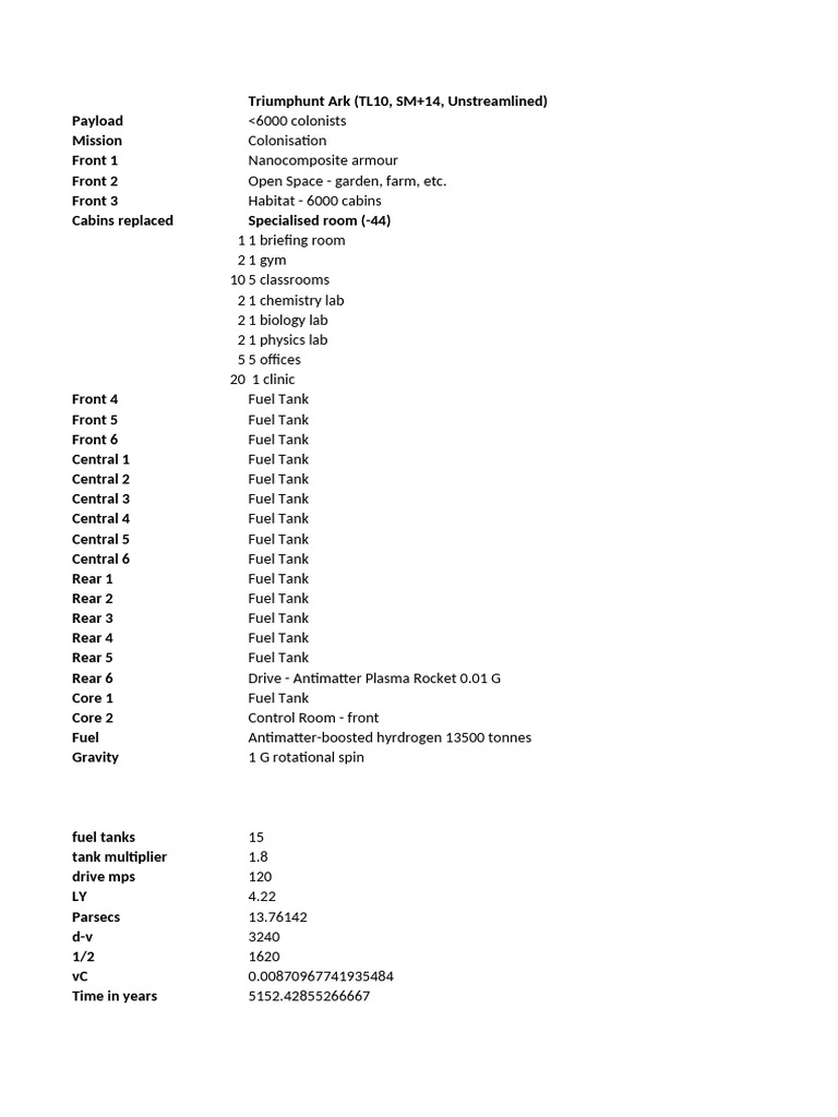 Ark Colonization Ship Specifications | PDF