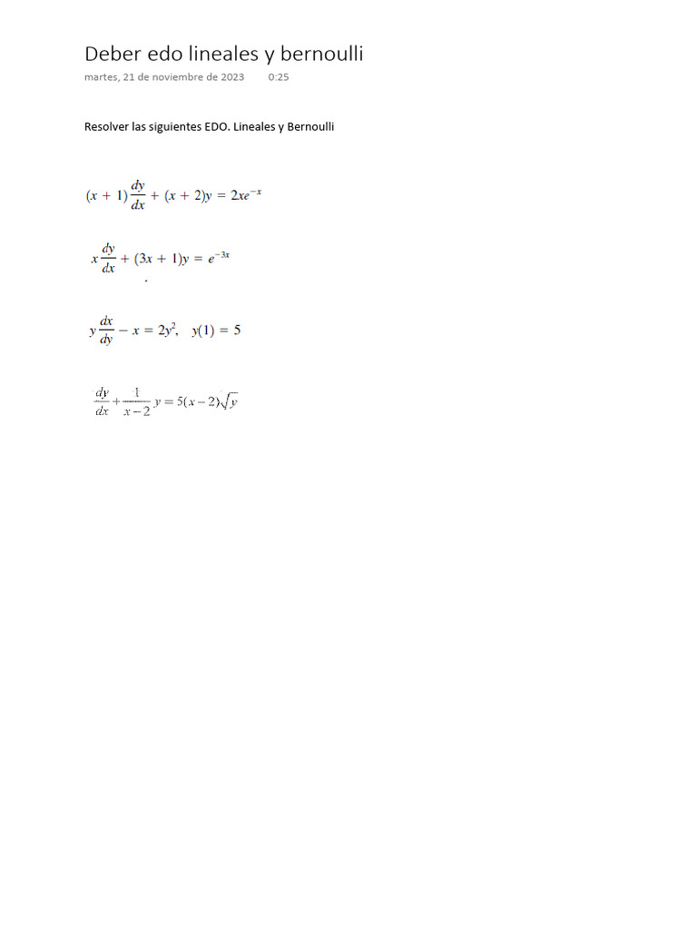 Deber edo lineales y bernoulli | PDF
