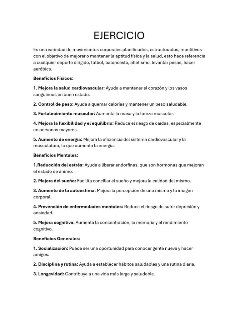 Beneficios del Ejercicio para Salud Física y Mental | PDF