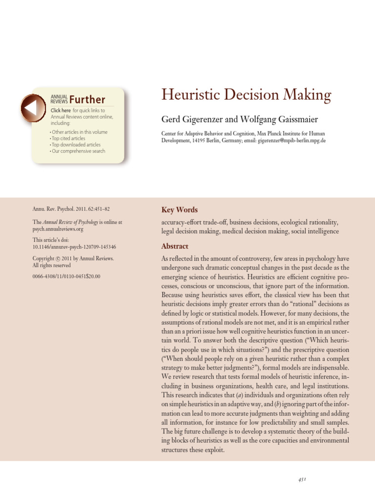 1.2 Heuristic decision making | PDF | Heuristic | Rationality