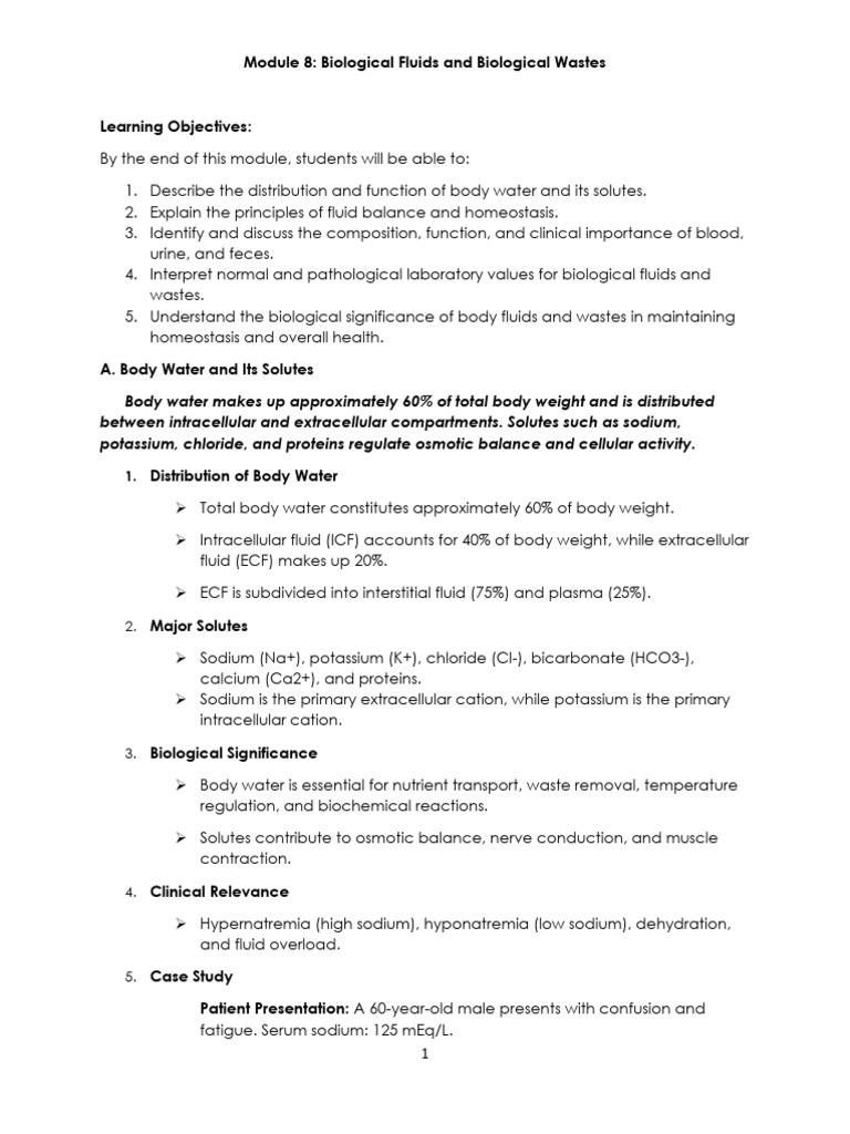 Module 8 - Biological Fluids and Wastes | PDF | Clinical Medicine ...
