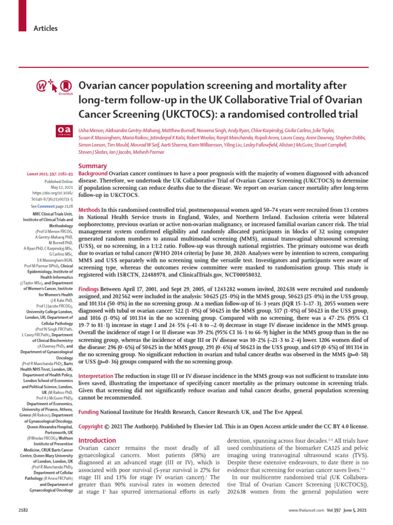 Ovarian Cancer Screening Trial Results | PDF | Ovarian Cancer ...