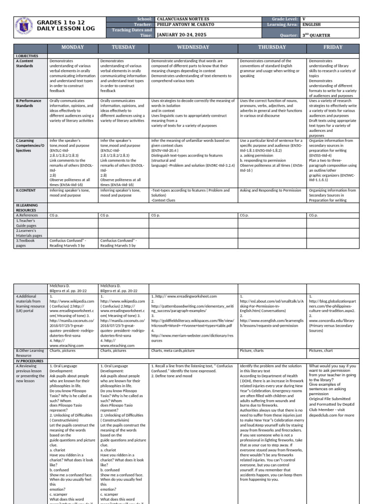 DLL_ENGLISH 5_Q3_W4 | PDF | Fuels | English Language