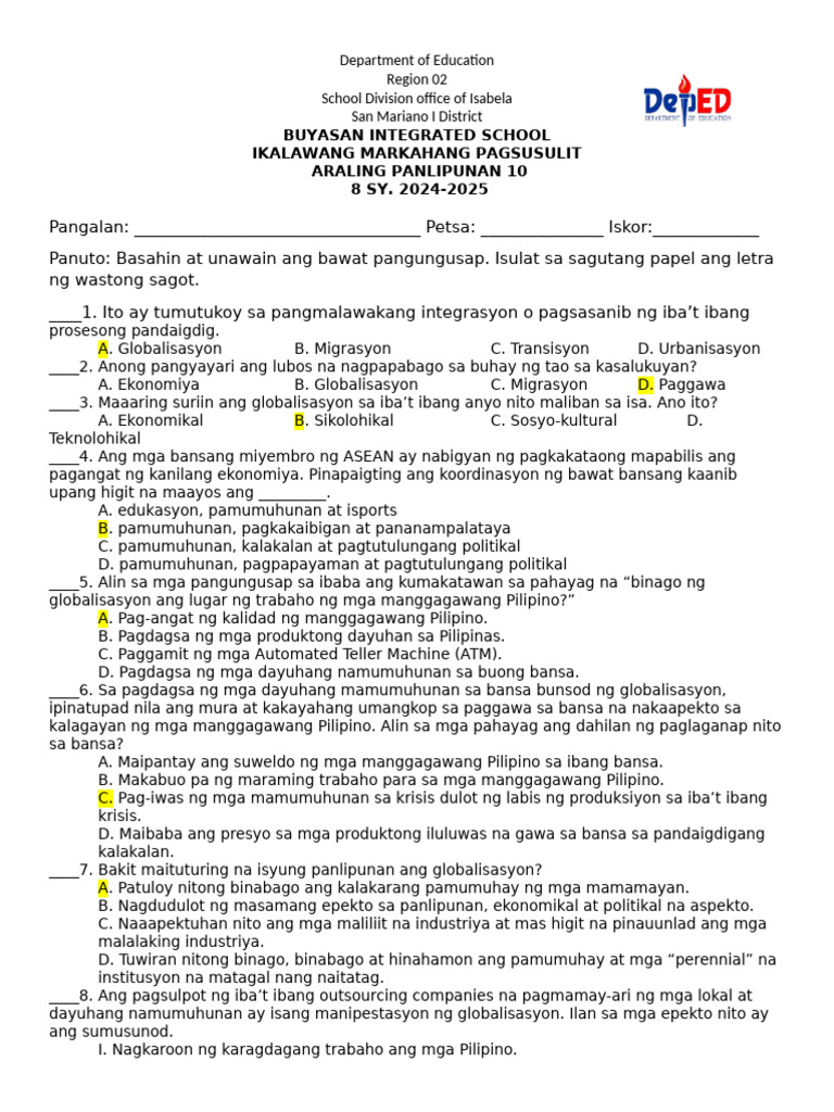 Ap10 2ND Periodical Exam | PDF
