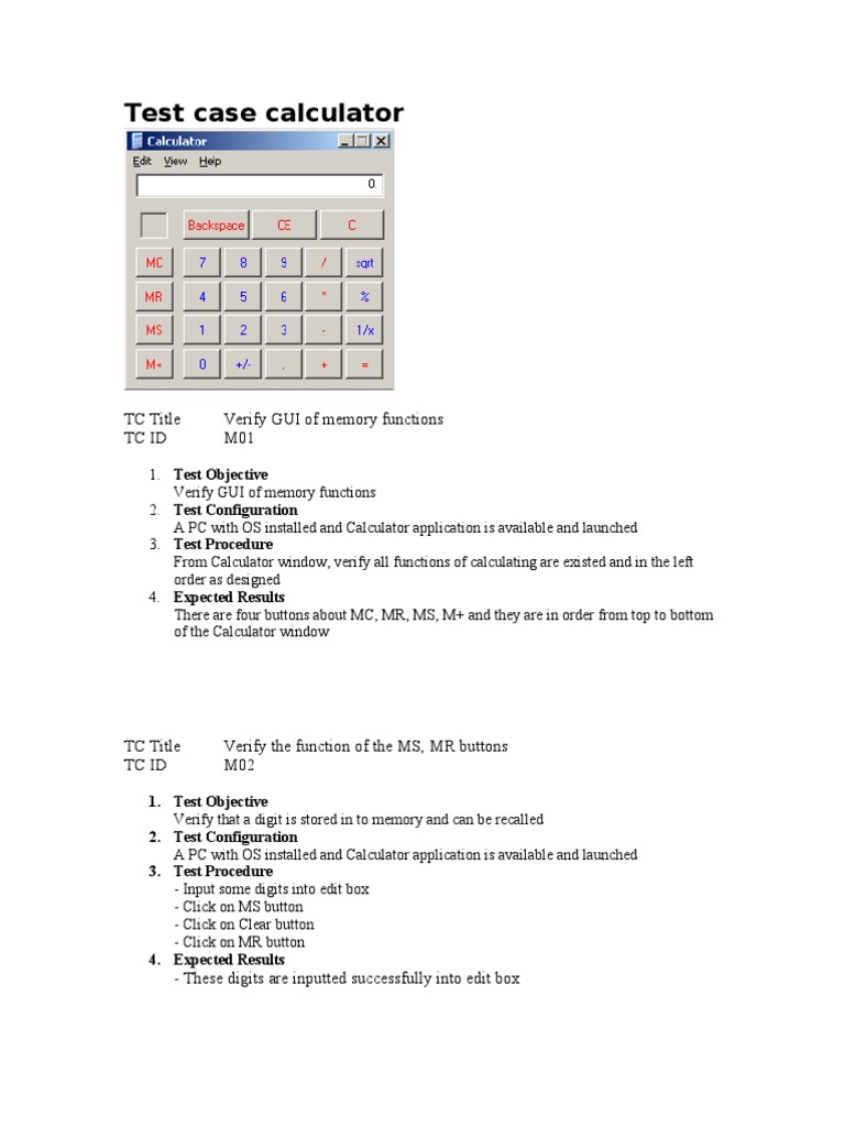 Calculator Test Cases Guide | PDF | Button (Computing) | Personal Computers