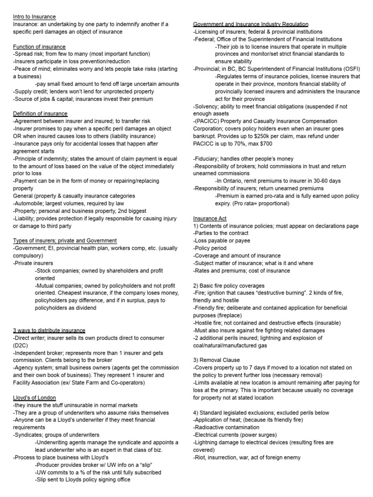 CAIB 1 Notes | PDF | Insurance | Home Insurance