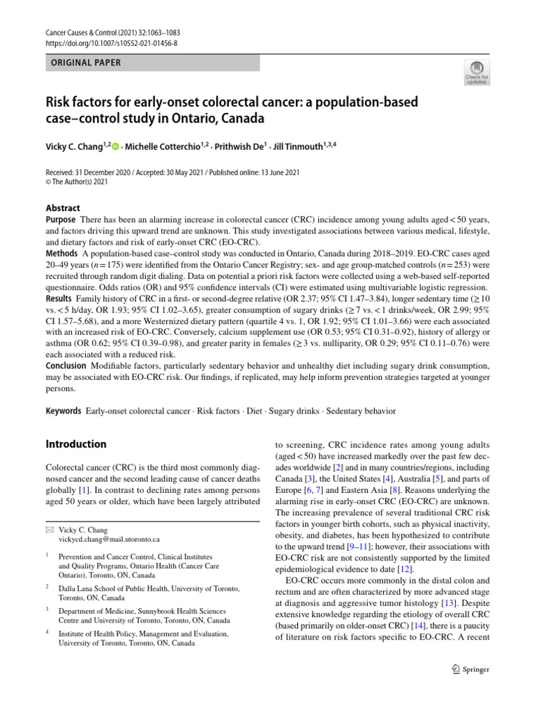 Chang - 2021 Early-Onset Colorectal Cancer Case-Control Study | PDF ...