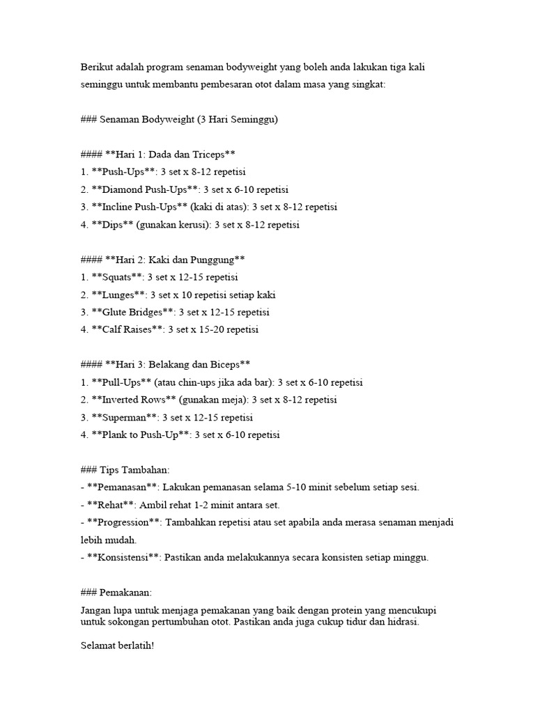 Berikut Adalah Program Senaman Bodyweight Dan Myo Reps | PDF