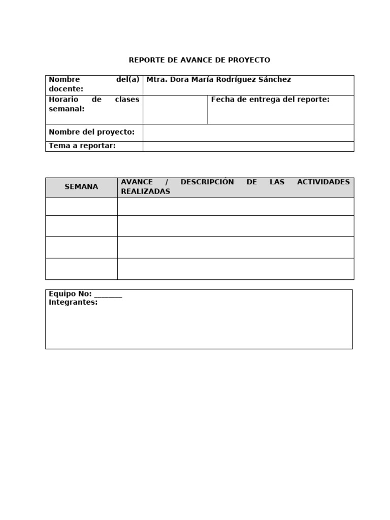 Formato Reporte de Avance de Proyecto | PDF