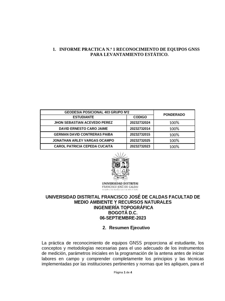 1.informe Practica N. 1 Reconocimiento de Equipos GNSS para Levantamiento Estático. | PDF ...
